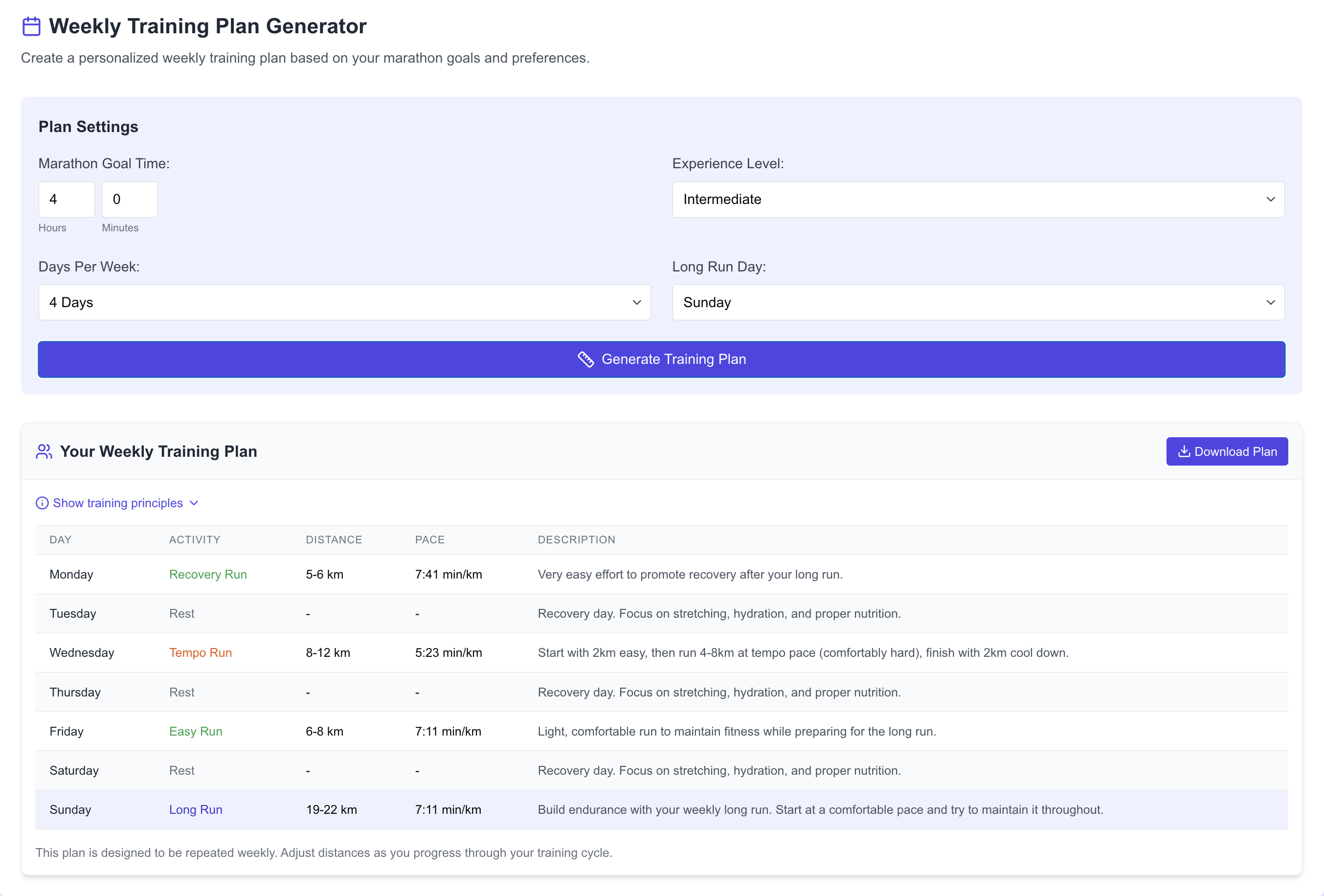 Weekly Training Plan Generator | Pace & Training Planner